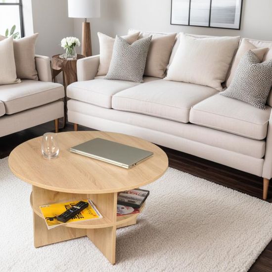 TABLE BASSE RONDE RONDO DIAM. 80 / DECOR CHENE BLANCHI - Cdiscount Maison