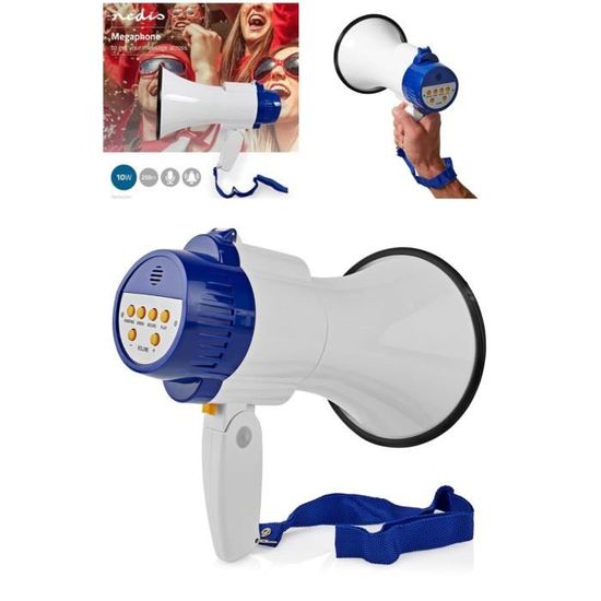 Mégaphone 10W NEDIS - Microphone détachable - Sirène intégrée ...