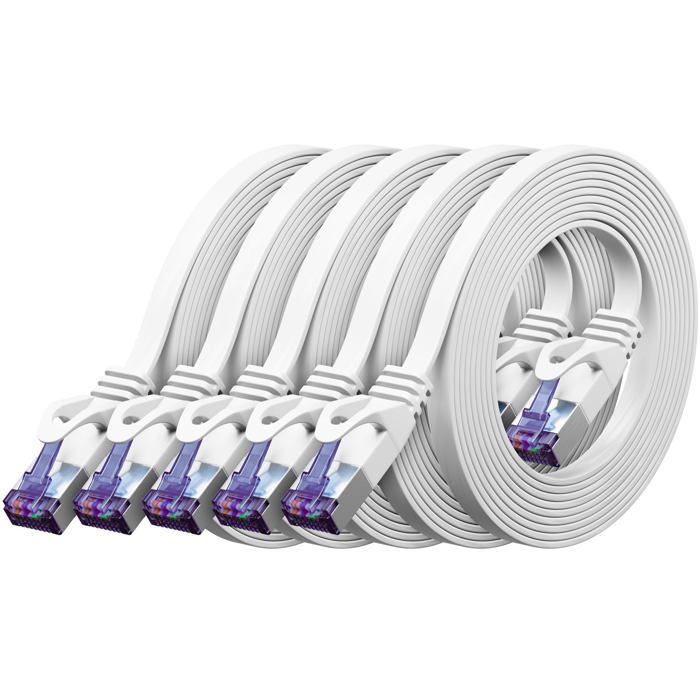 5x 0,25m Plat CAT7 Câble Réseau (CAT 7 avec 10 Gbit/s) Gigabit LAN ...