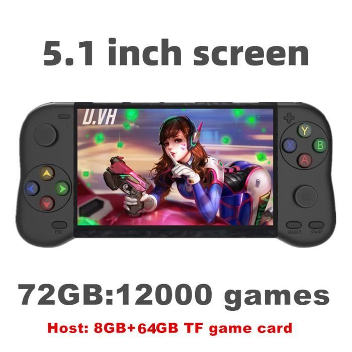 Noir 72G-Console De Jeu Vidéo Portable, 5.1 Pouces, Double Lecture, 12000 Jeux Gratuits ...