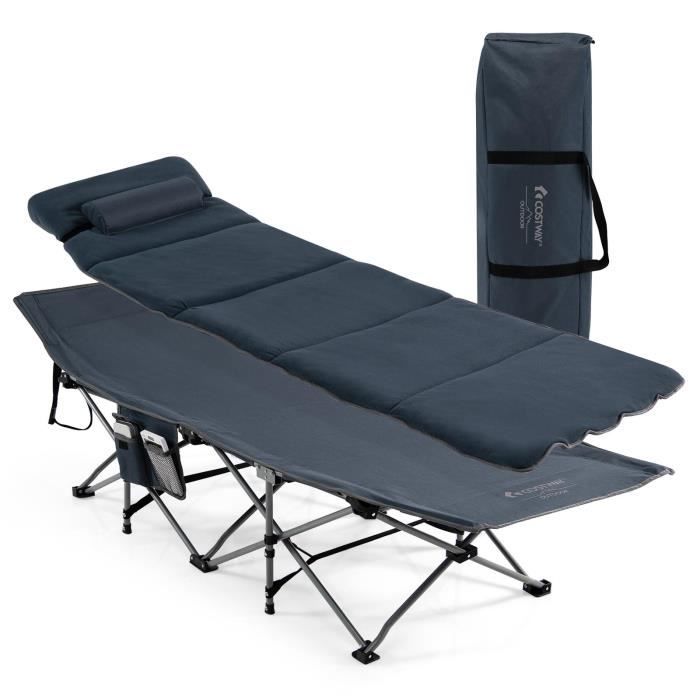 GYMAX Lit de Camp Pliable & Rétractable, avec Sac de Transport, Matelas ...