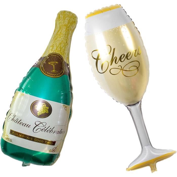 Ballon À Champagne, Bouteille De Champagne Et Verre À Vin En Feuille ...