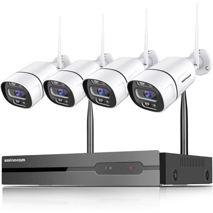 Kit Caméra de Surveillance WiFi Extérieure sans Fil,3MP 8CH NVR et 4Pcs 1296P Vidéo Surveillance ...