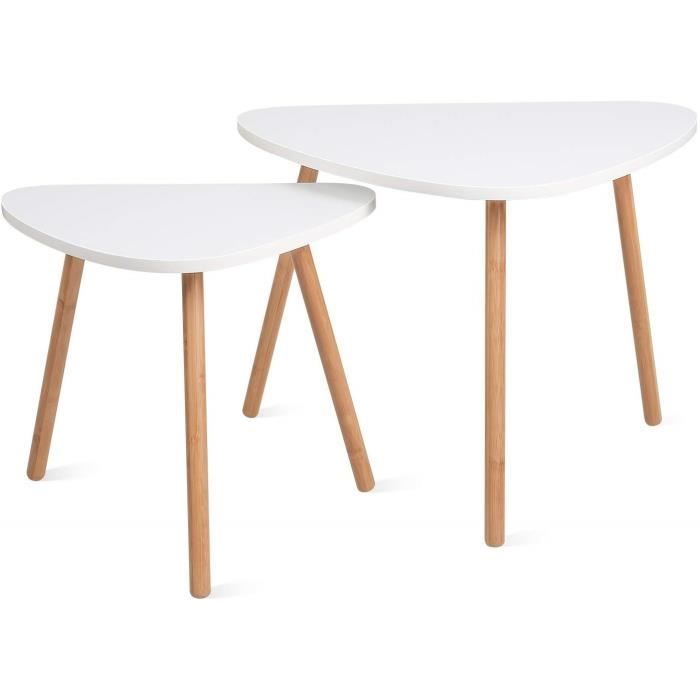 Homfa Tables Gigognes Scandinaves Lot de 2 Tables Basses Blanche de ...