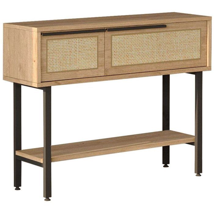 Console style industriel avec miroir Evelis Bois et Rotin clair ...