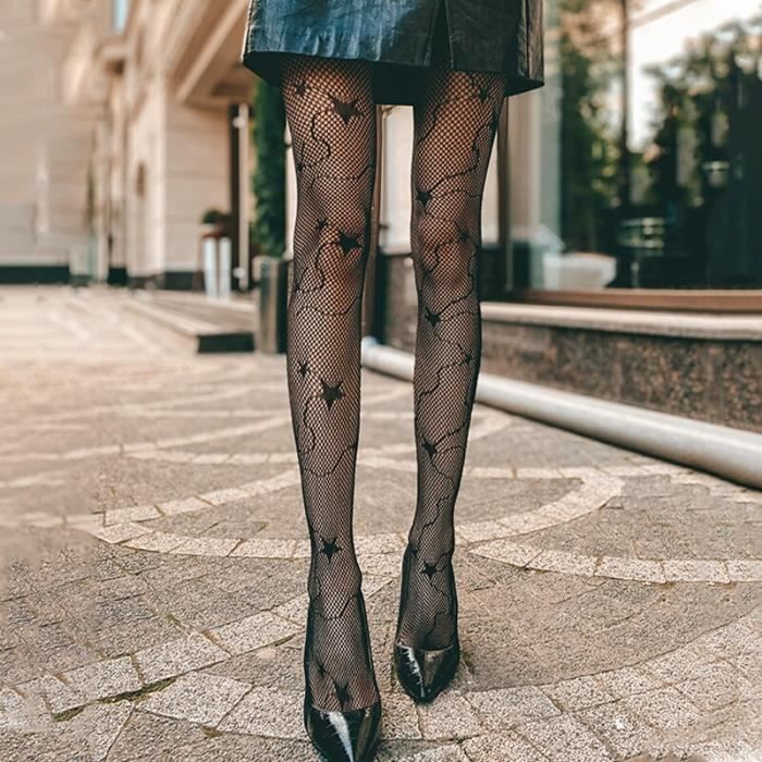 Bas,Collant gothique japonais noir rétro en maille, pantalon en ...
