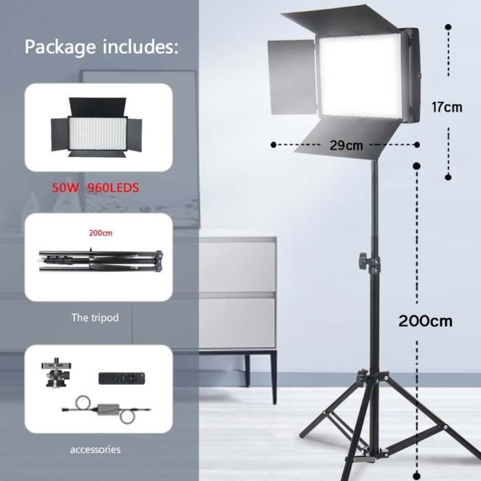 Lampe de studio photo LED avec trépied,éclairage vidéo,lampe de panneau ...