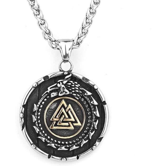 Norse Viking Ouroboros Dragon Triangle Runes Pendentif Collier Corbeau ...