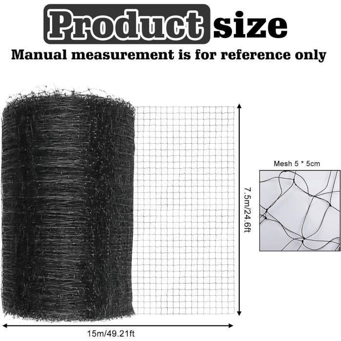 Filet De Protection Contre Les Oiseaux, 7,5 M X 15 M, Noir, Pour Poulailler, Jardin, Légumes ...