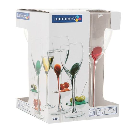 4 verres à pied festifs 27cL - Drip Rouge - Luminarc - Cdiscount Maison