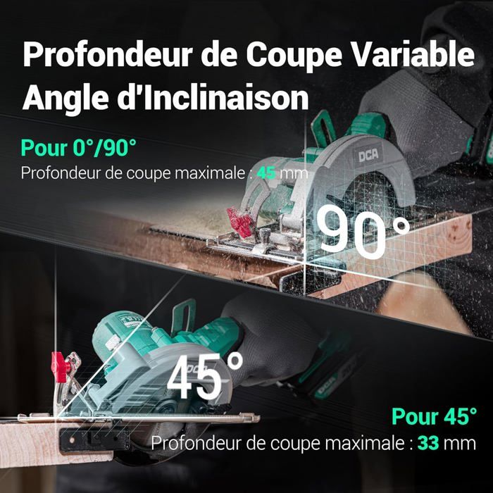 Scie Circulaire Mini DCA 20V 4,0Ah Sans Fil 2 Vitesses 6700/4200 RPM ...