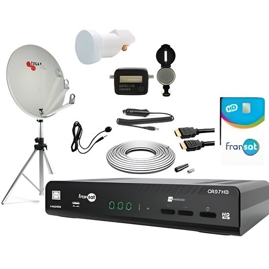PACK SATELLITE CAMPING FRANSAT Trepied + Parabole + Récepteur Fransat WISI OR07HD + Kit ...