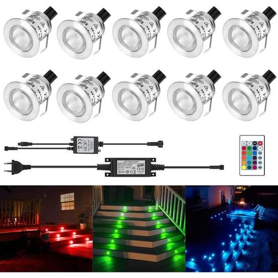 10 Set RGB Mini LED Spots Encastrables Lampe de Spot A LED IP67 Étanche ...