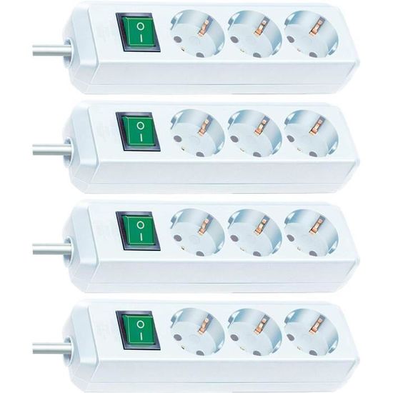 Eco-Line Lot De 4 Multiprises À 3 Prises Avec Sécurité Enfant ...