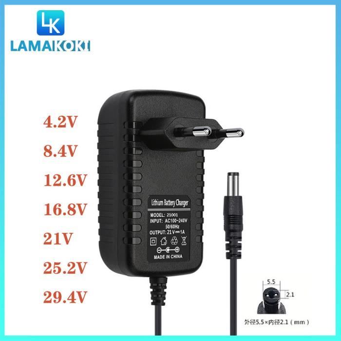 21V1A - UE - Chargeur universel Li ion, adaptateur'alimentation pour batterie au Lithium 110 ...
