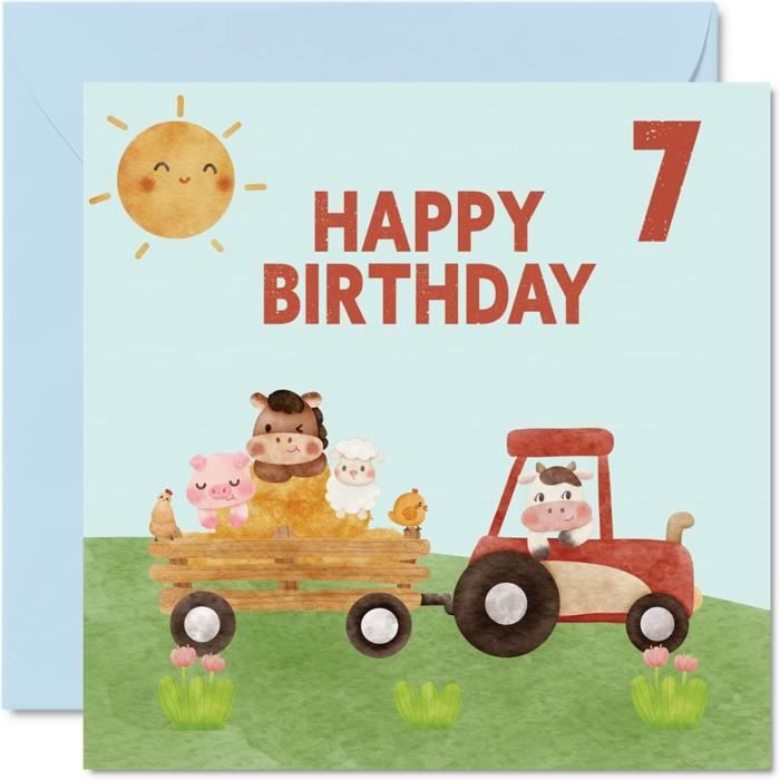 7Th Birthday Card Boy Farmyard Farm Animals Happy Birthday Card 7 Year ...
