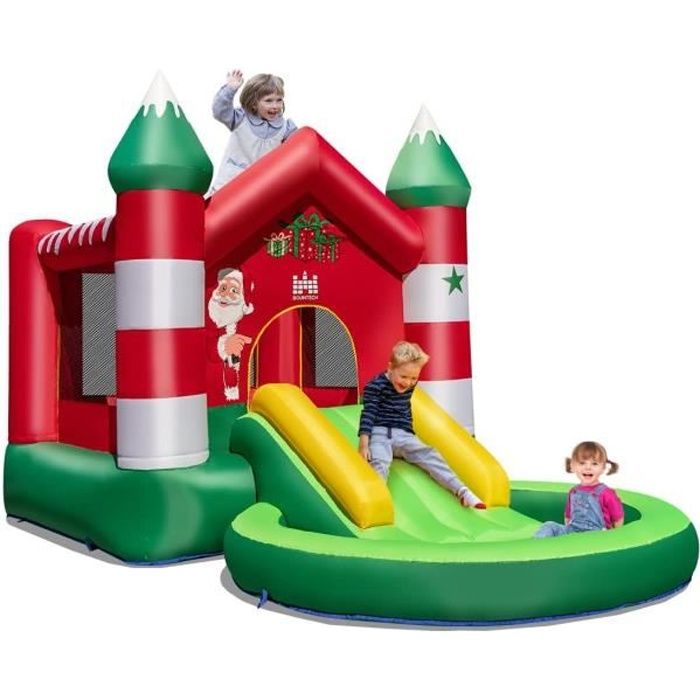 DREAMADE Château de Noël Gonflable Enfant avec Trampoline, Toboggan ...