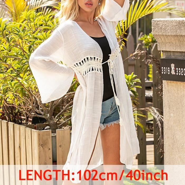 Robe de plage noire dos nu avec franges - INGAGA - RS0756 - Tunique ...