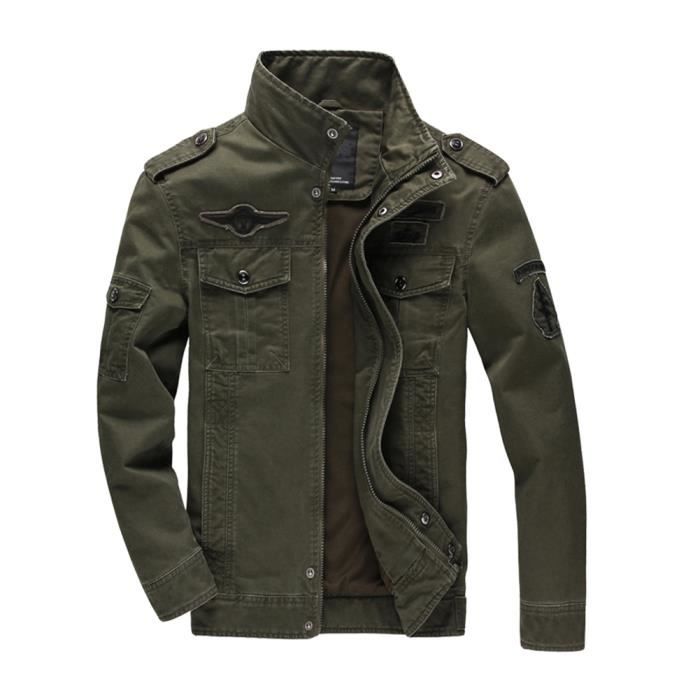 Homme Classique Veste en Cotton Automne Hiver Bomber Casual Manche ...