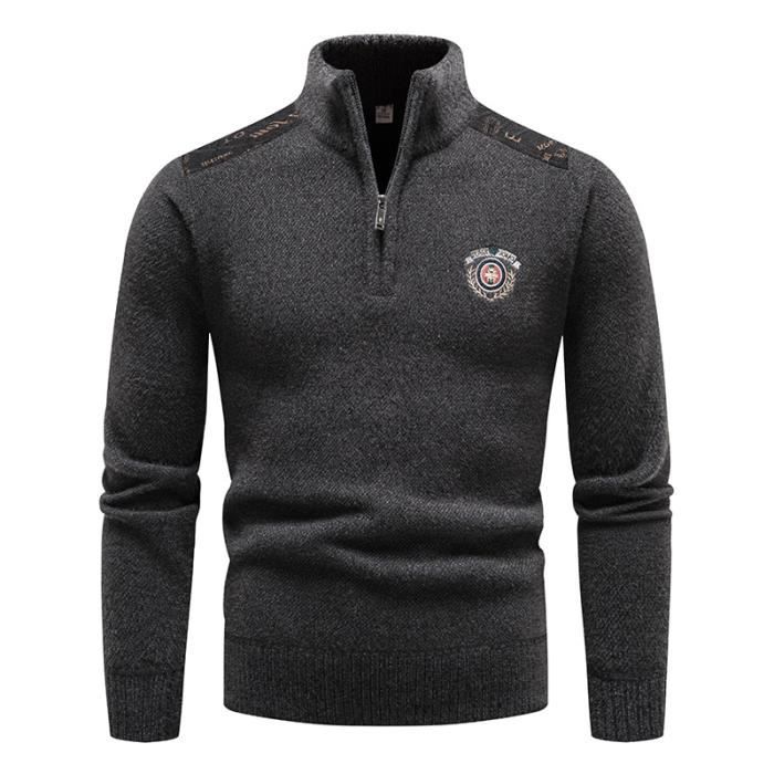 Pull à Col Zippé Homme en Tricot Chaud Doublé Polaire Pullover Col ...
