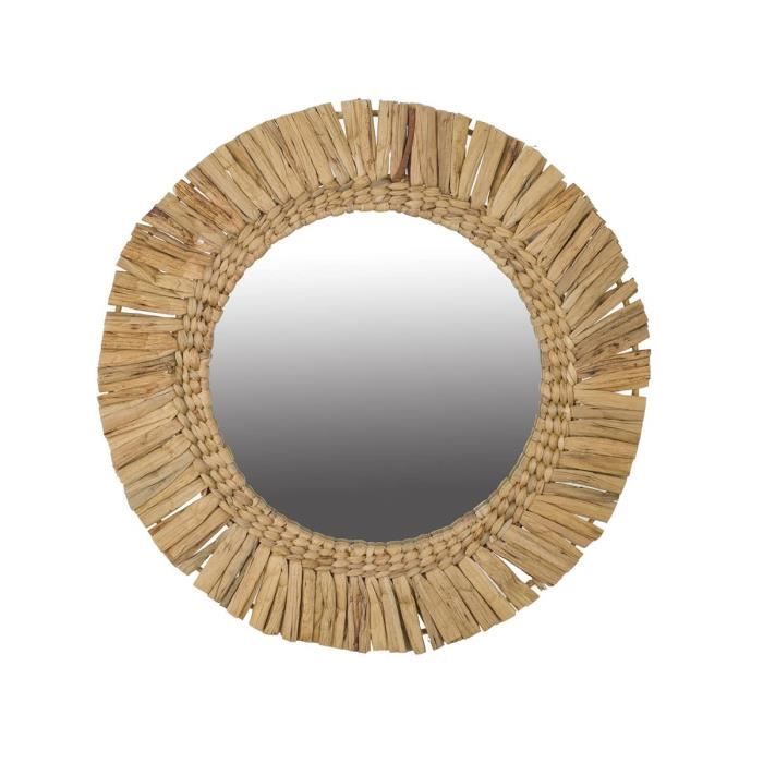 Miroir mural rond décoratif en osier marron en jacinthe d'eau, miroir ...