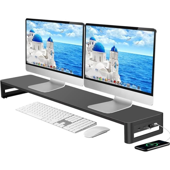 Support Moniteur Pc Double Avec 4 Usb Ports, Rehausseur Ecran En Métal ...