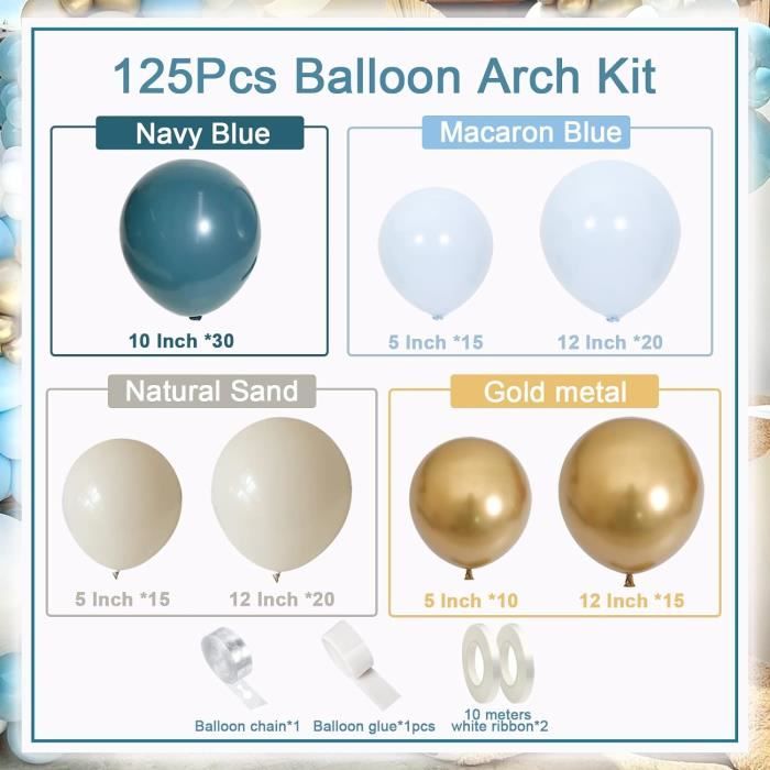 Arche Ballon Bleu, 128 Pièces Kit Guirlande De Ballons, Arche Ballon ...