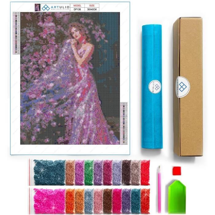 Diamond Painting Kit Complet - Fille Avec Une Robe Fleurie - 30X40 Cm ...