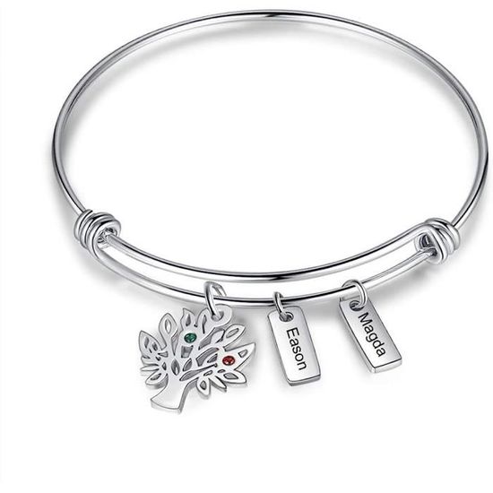 Bracelet Jonc Femme Arbre De Vie Personnalisé Avec 2 À 7 Nom Gravure ...