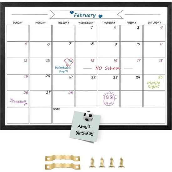 Calendrier Mensuel Effaçable À Sec (43 X 58 Cm), Cadre En Bois Noir ...