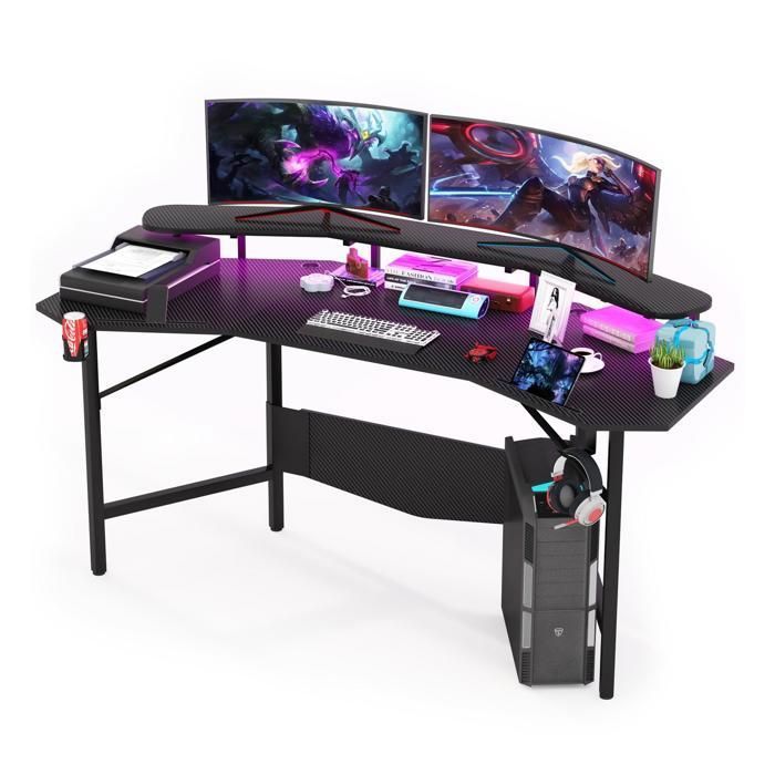 Bureau Gaming avec LED, Bureau Gamer 180 × 60 cm, Table Gaming ...