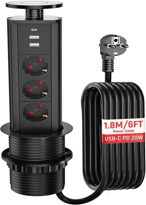 Prise Encastrable Plan De Travail, Bloc Prise Escamotable 3 Prises 2 ...