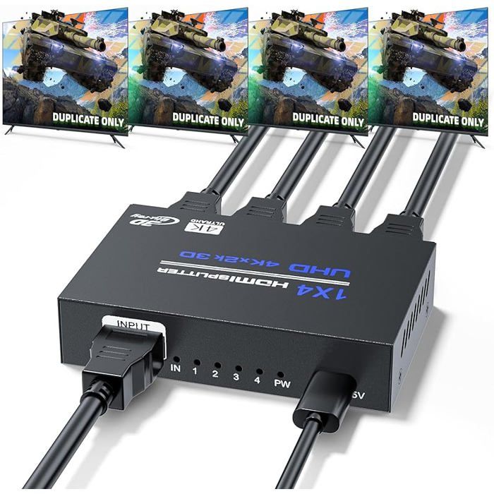 Splitter HDMI 1 Entrée 4 Sortie Répartiteur HDMI 4K 30Hz 1080P Switch ...