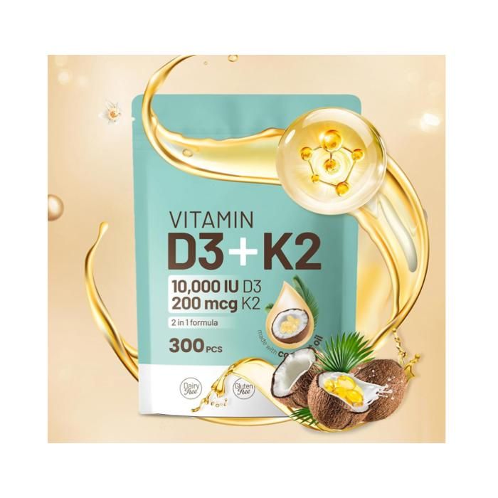 D3 K2 10000 UI avec MK7-300 en Huile de coco,l'Absorption Calcium ...