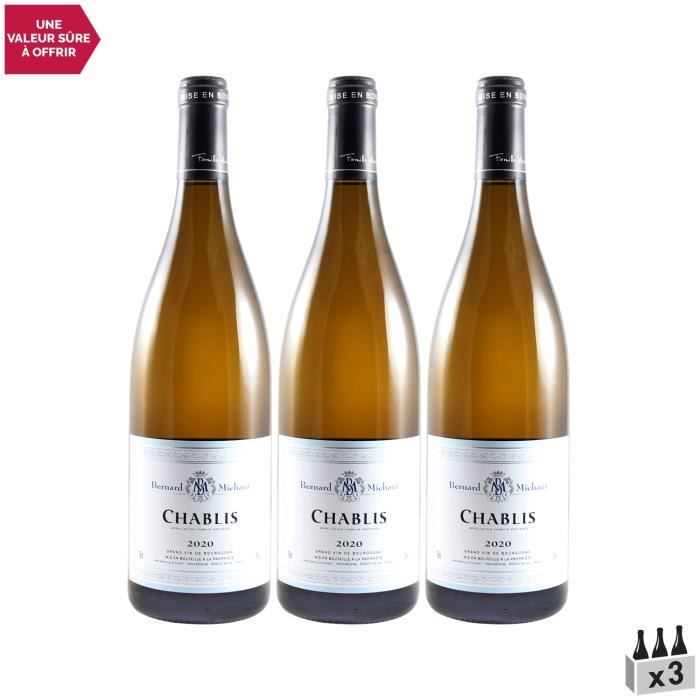 Chablis Blanc 2020 - Lot de 3x75cl - Domaine Bernard Michaut - Vin AOC ...