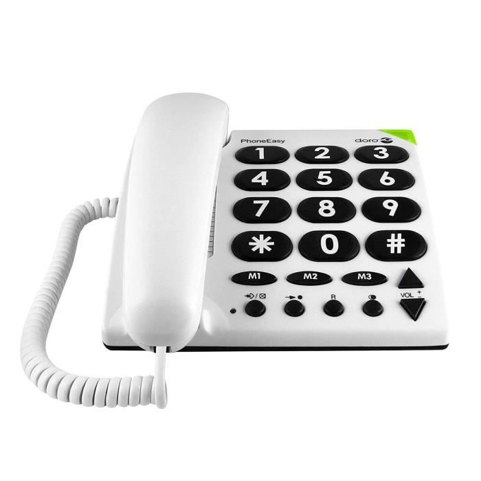 Téléphone Fixe Filaire Grosses Touches Son Puissant Doro PhoneEasy 311c ...