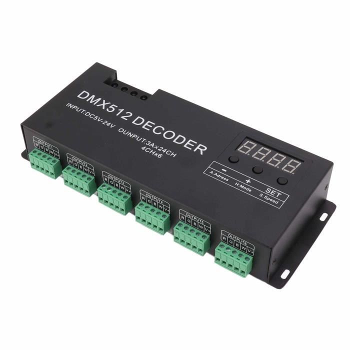 KEENSO Décodeur DMX 24 canaux DC5-24V 24 Canaux DMX Décodeur RGBW Décodeur à Tension Constante ...