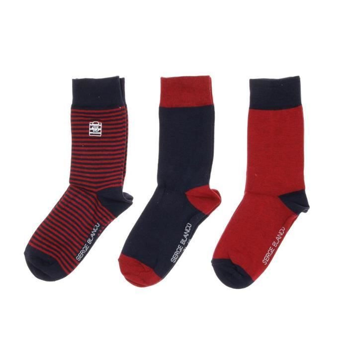 Chaussettes Homme Serge Blanco Rugby Rayures - Lot de 3 - Marine/Rouge ...