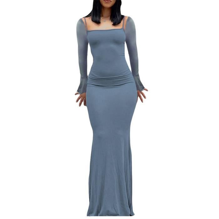 Minetom Robes Maxi Bodycon Femme Robe Longue Casual Décolletée Manche ...