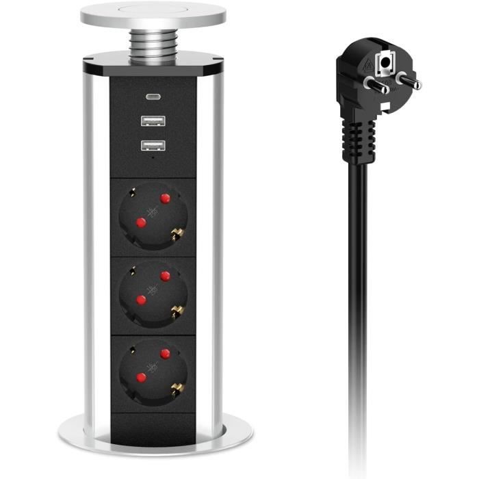 Prise Encastrable Plan De Travail, Bloc Multiprise Escamotable 3 Prises ...