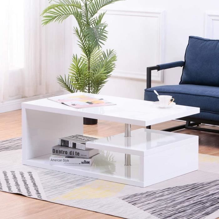 Table Basse Rectangulaire Blanche Haute Brillance - SSS - Moderne - 100 x 60 x 42cm - Cdiscount ...