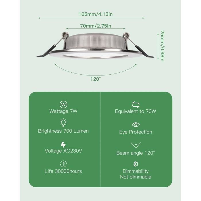 Spot Encastrable Led Ultra Plat 230V Lot De 6 Spots Encastrables 7W Spots De Plafond Énergétique ...