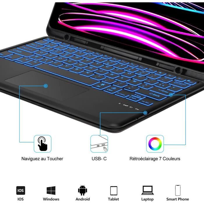 Étui Clavier Pour Ipad Pro 12.9 - Azerty Rétroéclairage 7 Couleurs Usb ...