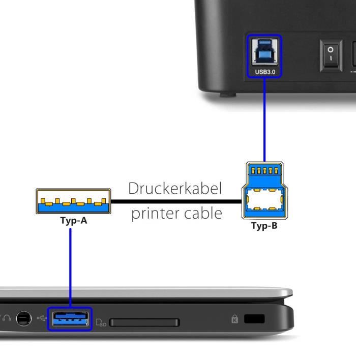 Câble d'imprimante USB A de 3m, USB 3.2 Gen2 avec 10 Gbit-s (1,25 GByte ...