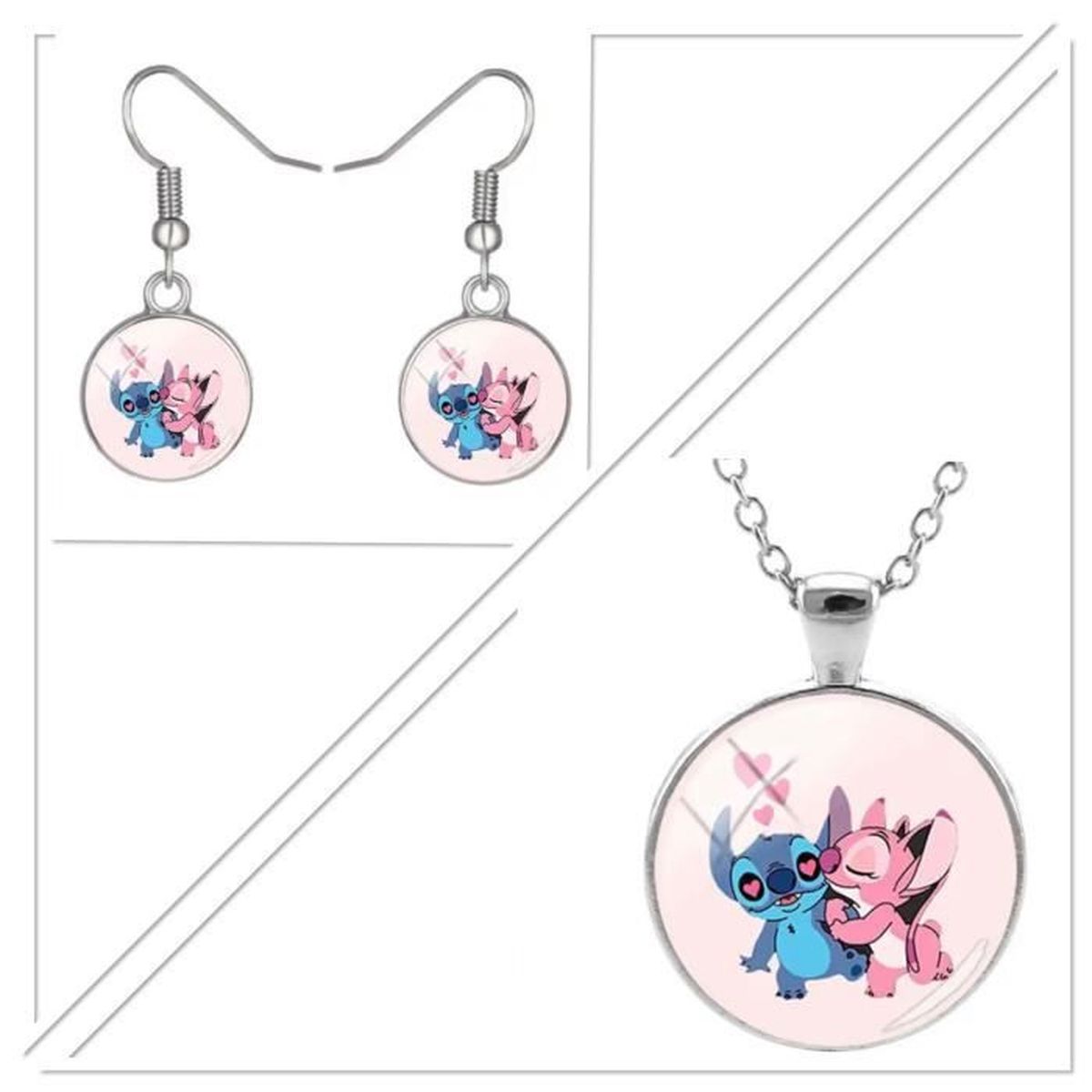 Lot collier stitch boucle d'oreille angele rose bleu bijoux fantaisie ...