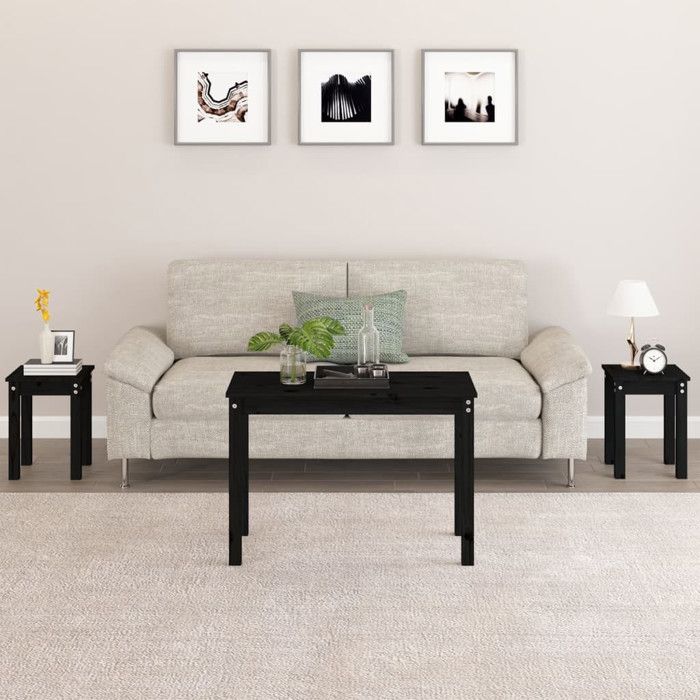 VX - Tables gigognes 3 pcs Noir Bois de pin massif - Cdiscount Jardin