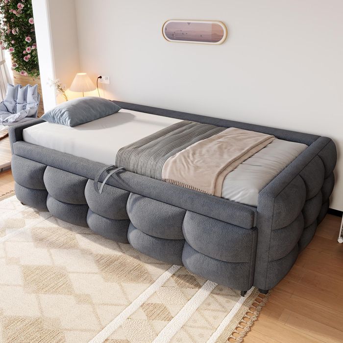 Lit gigogne 90/180x190 pouf tissu velours teddy lit simple lit double ...