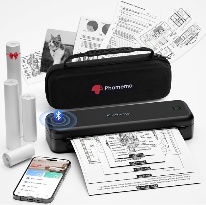 Phomemo M834 Imprimante Thermique A4, Imprimante Thermique sans Encre, Connexion Smartphone Via ...