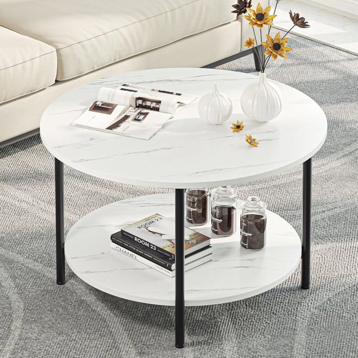 YITAHOME Table basse, table de salon, à 2 étages, ronde, eois, 80 x 80 ...