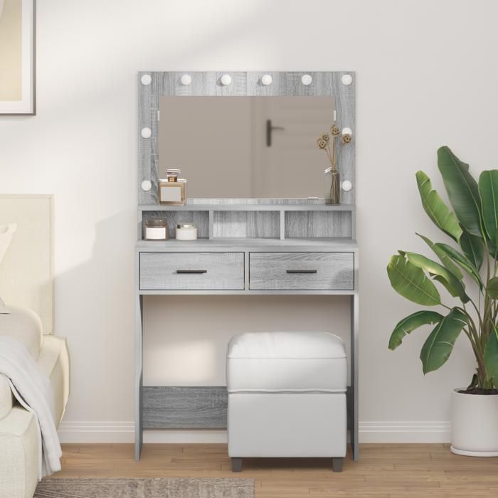Moderne Coiffeuse Table de chambre avec lumières LED Grise Sonoma ...